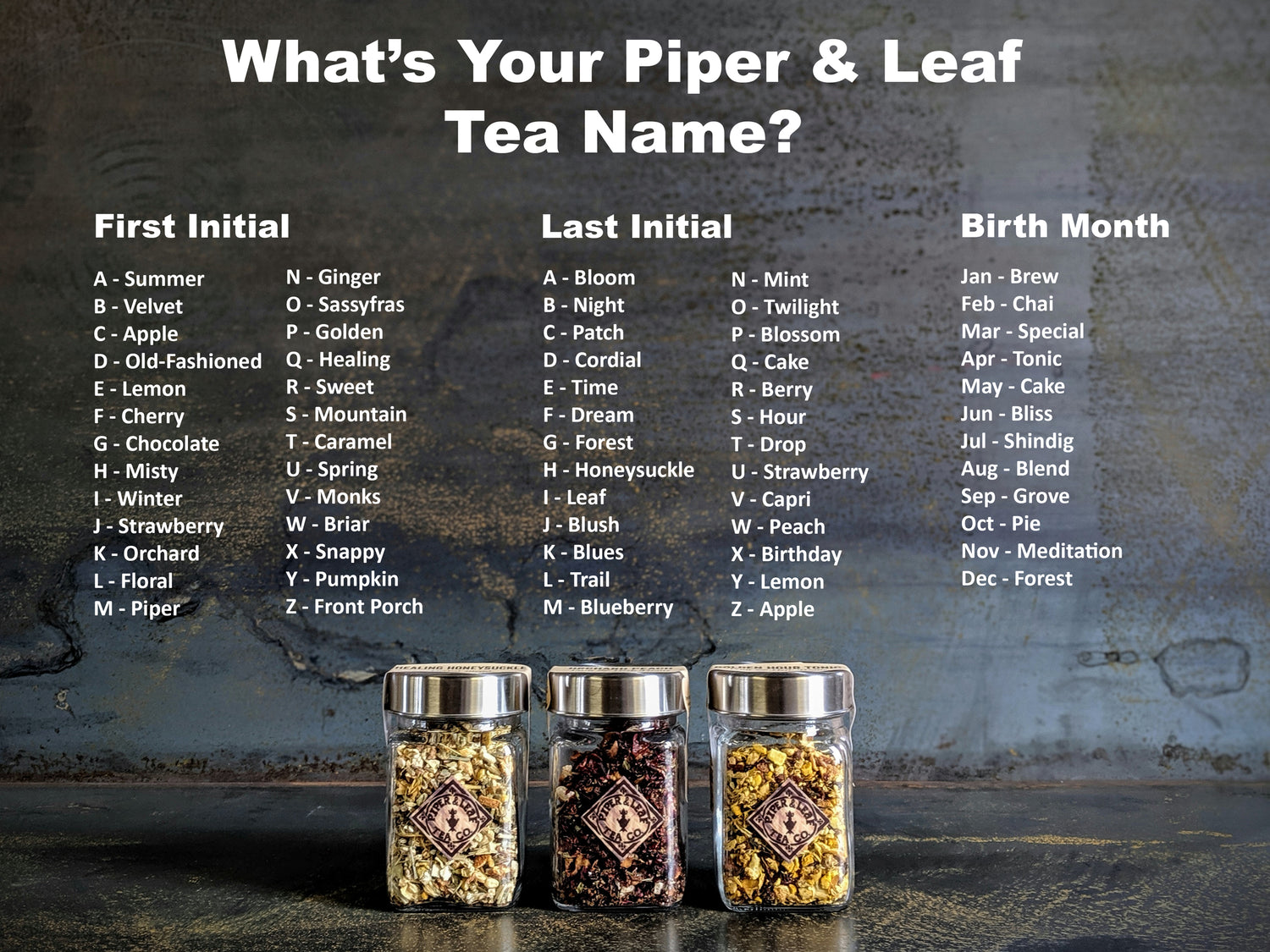 What's Your Tea Name? – Piper and Leaf Tea Co.